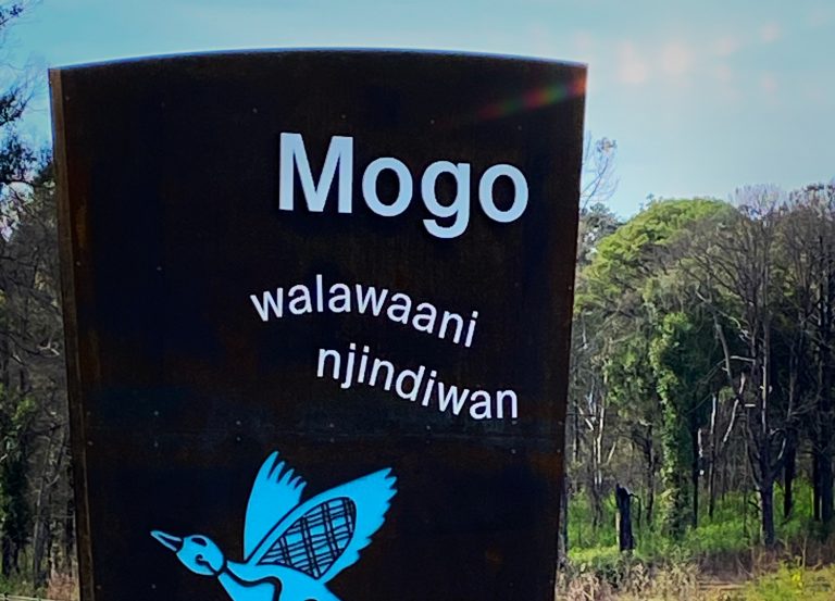 New village signs provide a traditional Dhurga welcome to visitors ...